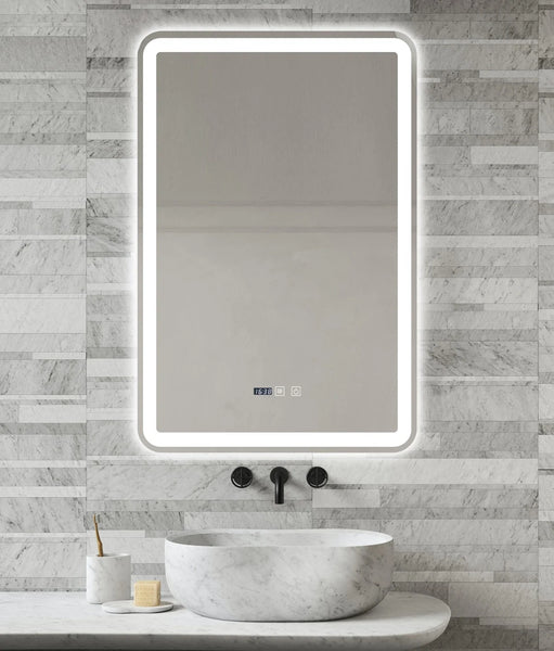 Oglinda LED si Touch, cu Functie Dezaburire si Ceas, 3 Tipuri De Lumin ...